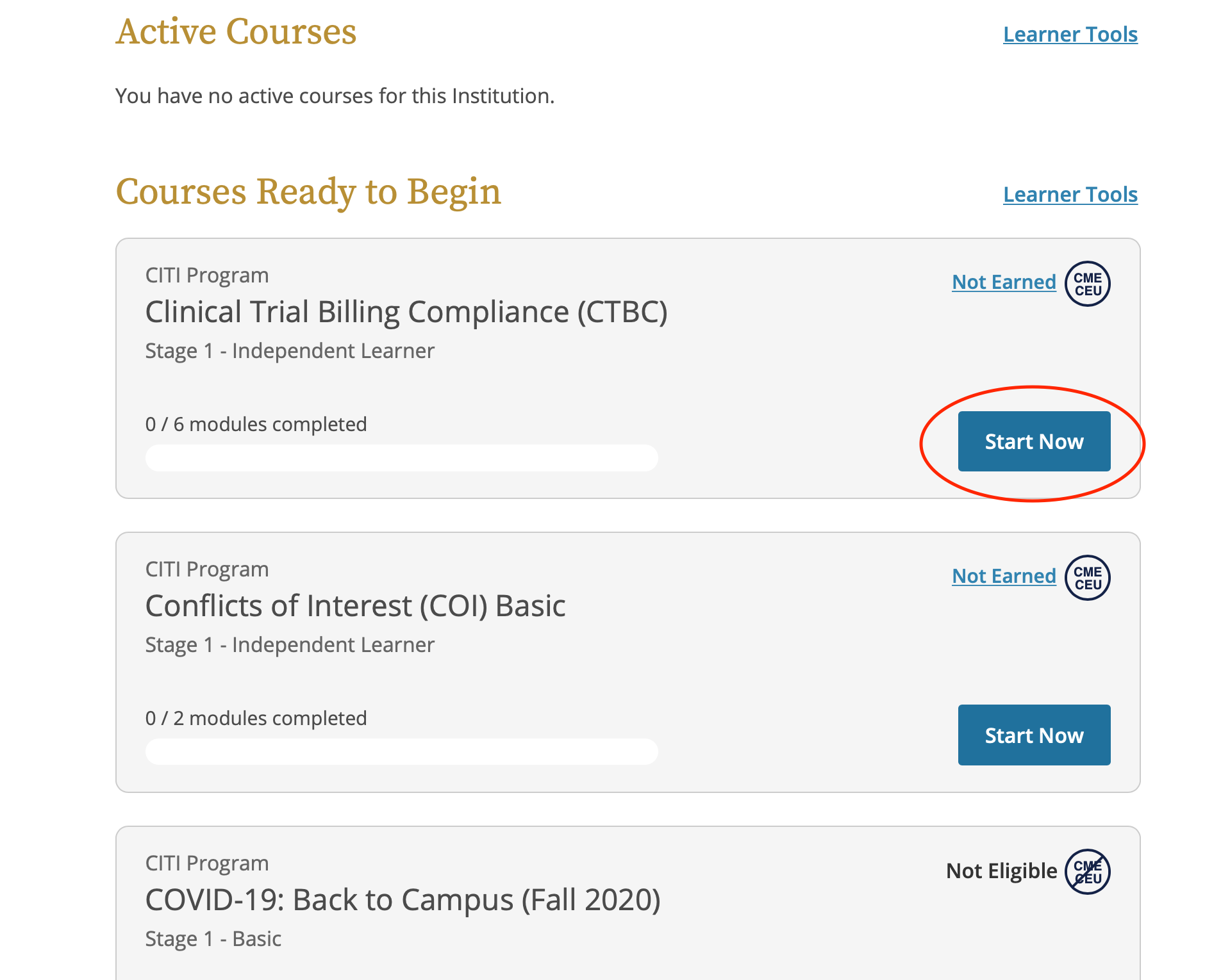 How do I begin my course?