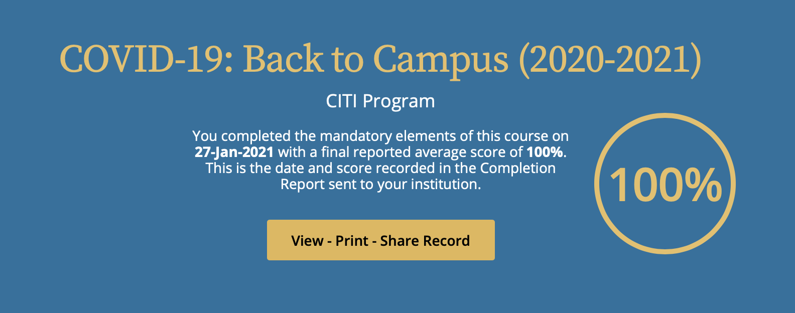 How do I access or share my Completion Report/Certificate?