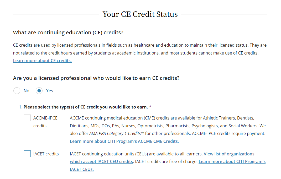 CITI Program CE/CME Credits Overview